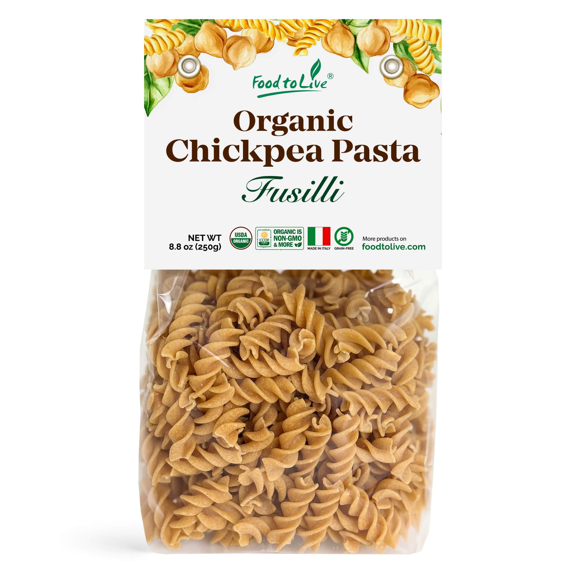 Organic Chickpea Fusilli Pasta, 8.8 oz - by Food To Live – foodtolive